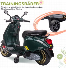 Dětská elektrická Vespa skůtr AIYAPLAY 6V – elektrická motorka pro děti 3-6 let, rozměry 107L x 47W x 73H cm, MP3 hudba, USB port, FM rádio, světlome…