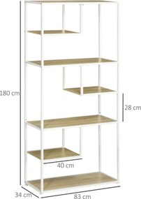 HOMCOM Průmyslový regál na knihy do obývacího pokoje, kanceláře a kuchyně, 83x34x180 cm, Dub
