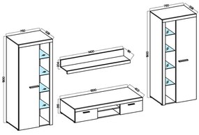 Obývací stěna RUMBA XL + komoda 2F2S | 300 + 156,4 cm | bílá/beton