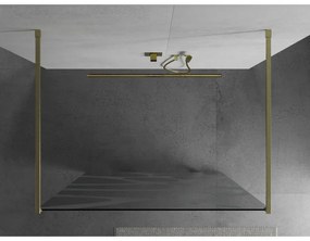 Mexen Kioto, sprchová zástěna Walk-In 100 x 200 cm, 8mm čiré sklo bílý vzor, ​​zlatý matný profil, 800-100-002-55-97