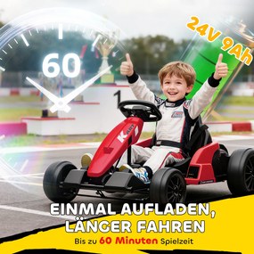 AIYAPLAY 24 V elektrické Go-Kart pro děti do 18 km/h, Gokart s drift funkcí, drift-kart s 2 motory, nastavitelná sedačka, červená