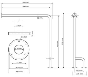 Sapho HANDICAP opěrné madlo LEVÉ 800x850mm, nerez lesk XH526