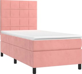 vidaXL Box spring postel s matrací a LED 100x200 cm samet [3136112] Barva: Tmavě moddrá