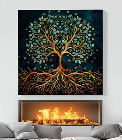 Obraz na plátně - Strom života Zlatavé kořeny Emdrasil FeelHappy.cz Velikost obrazu: 60 x 60 cm