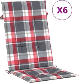 Podušky židle vysoké opěradlo 6 ks červené kárované 120x50x3 cm 314127