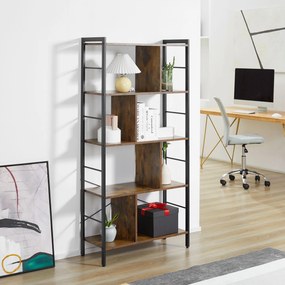 HOMCOM 4-patrová knihovna s 8 úložnými prostory v industriálním stylu pro obývací pokoj, kancelář, ložnici 74x30x157,5 cm Rustikální hnědá