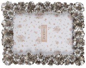 Stříbrný fotorámeček s aplikací květů ibišku – pro fotografii o velikosti 13x18 cm