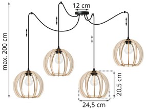 Závěsné svítidlo Timber Spider 9, 4x dřevěné stínítko