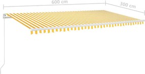 Ručně zatahovací markýza s LED světlem 600 x 300 cm žlutobílá 3068963