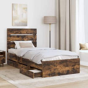 Rám postele s čelo Kouřový dub 100 x 200 cm Inženýrské dřevo 3411856