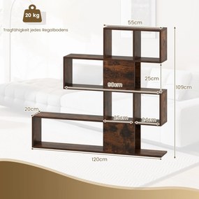 Costway Moderní 5 Dřevěná přepážka na knihy ve stylu žebříku