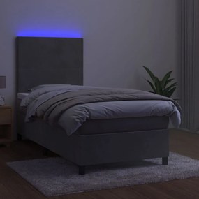 Box spring postel s matrací a LED světle šedá 100x200 cm samet 3135987