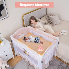 Costway 4 v 1 Dětská postýlka s odnímatelným baldachýnem s kolečky