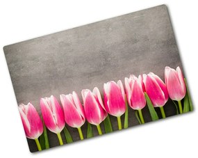 Wallmuralia Deska na krájení skleněná Růžové tulipány 80x52 cm