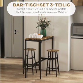 HOMCOM Barový set, 3dílný barový stůl s barovou židlí, jídelní skupina v industriálním designu, kuchyňský stůl se 2 barovými židlemi, do jídelny, kuc…