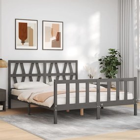 Rám postele s čelem šedý 160 x 200 cm masivní dřevo,  3192503 HangarStore.cz