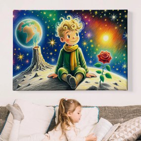 Obraz na plátně - Malý princ sedí zamyšlený na své planetce FeelHappy.cz Velikost obrazu: 150 x 100 cm