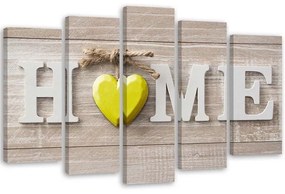 Obraz na plátně pětidílný Home Dům Dřevěná prkna Heart Wood - 200x100 cm