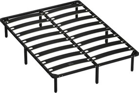 HOMCOM rám postele 140x190 cm s ocelovým rámem, topolovými lamelami a úložným prostorem, nosnost 500 kg, černá