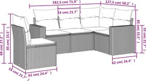 5dílná zahradní sedací souprava s poduškami černá polyratan 3251303