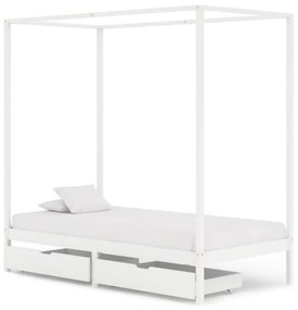Rám postele s nebesy 2 zásuvky bílý masivní borovice 90x200 cm,  3060441 HangarStore.cz
