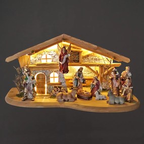 AMADEA Dřevěný osvětlený betlém s figurkami 54 cm