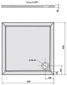 Polysan AURA sprchová vanička z litého mramoru, čtverec 80x80cm, bílá 42511