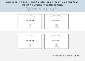 SILONKY - Samolepka na šuplíky a boxy do šatní skříně, 8,5 x 5,5 cm - DomaLEP varianta: SAMOLEPKA, barva: BÍLÁ - ČERNÉ písmo, velikost: š. 8,5 cm x v. 5,5 cm - tučné písmo