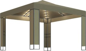 Altán s dvojitou stříškou a světelné LED řetězy 3x3x2,7 m taupe 3070303