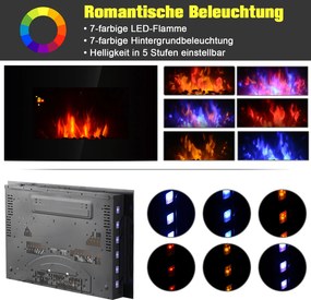 HOMCOM® Elektrokamin LED nástěnný krb s efektem plamene a dálkovým ovládáním