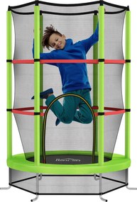 HOMCOM Dětská trampolína Ø140x190 cm pro děti 3-6 let se bezpečnostní sítí, 45 kg nosnost, interiérová zelená | Aosom