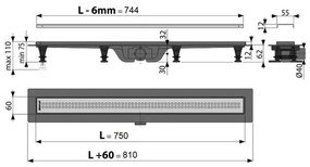 Alcadrain Simple Žlab odtokový 75 cm s okrajem pro perforovaný rošt APZ9-750M