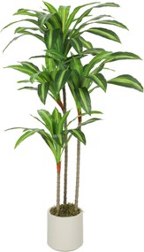 HOMCOM umělá Dracaena s nastavitelnými větvemi, bílý PP květináč s cementovou zátěží – listy PEVA, dřevěný kmen, 60 × 40 × 120 cm | Aosom