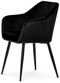 AUTRONIC Jídelní židle, potah černá matná sametová látka, kovové nohy, černý matný lak