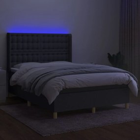 Box spring postel s matrací a LED tmavě šedá 140x190 cm textil 3139190