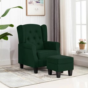 Křeslo s podnožkou tmavě zelené textil 320157