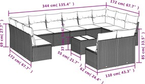 13dílná zahradní sedací souprava s poduškami šedá polyratan 3218380