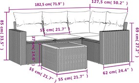 5dílná zahradní sedací souprava s poduškami černá polyratan 3224102