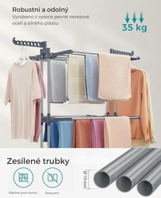 Sušák na prádlo ELTON se 4 úrovněmi na kolečkách, 63,5x128x173cm,šedá SongmicsHome