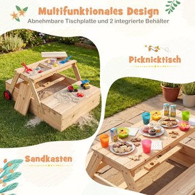 Costway Dětský piknikový stůl s pískovištěm a slunečníkem. Dřevěný