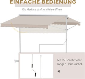 Stojící zahradní markýza Outsunny 3x3m se sklopným ramenem a klikou, béžová, ideální na terasu a zahradu | Aosom.de