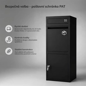 Schránka na balíky a dopisy, balíkový box, kovová, venkovní, uzamykatelná, černá PAT