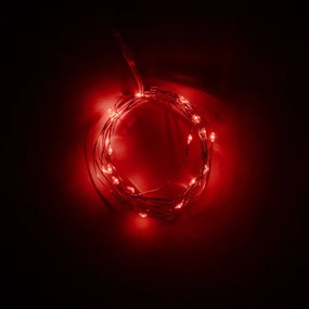 LED světýlka na baterie, kapičky, 2,30 m, červená, 20 diod, drátek, IP20 interiér, 3 × AA