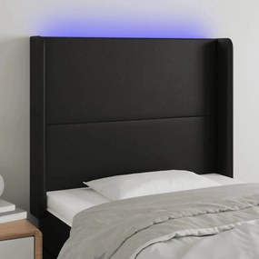 Čelo Postele S Led Umělá Kůže Černá 103 x 16 x 118/128 cm