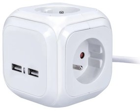Kostka se zásuvkami s USB 4Z - 2m, bílá