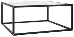 Konferenční stolek černý s bílým mramorovým sklem 80x80x35 cm - Default Title