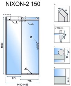Jednokřídlé posuvné sprchové dveře REA NIXON-2 LEVÉ pro instalaci do niky 150 cm, chrom