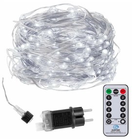 LED řetěz Nano - 30m, 300LED, 8 funkcí, ovladač, IP44, studená bílá