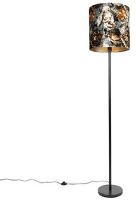 Klasická stojací lampa černé látkové stínítko květiny 40 cm - Simplo