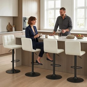 HOMCOM set 2 barových židlí s nastavitelnou výškou a opěrkou nohou, z PU kůže a oceli, 39,5x44x88-110 cm, krémová